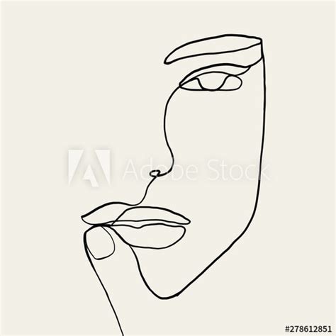 Continuous Line Drawing Of Woman Face With Hand On Face Fashion