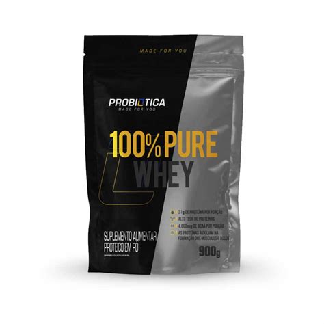 100 Pure Whey 900g Refil Probiótica Hardcore Suplementos