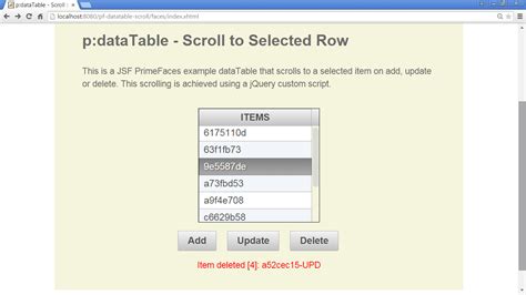 primefaces p datatable scroll to selected row