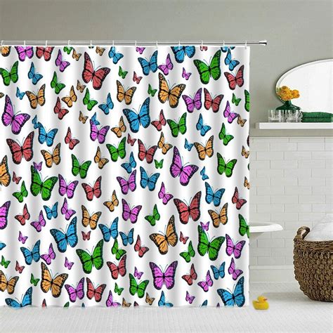 Butterfly Flower Pattern Waterproof Shower Curtains Bathroom Curtains