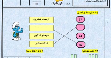 النموذج الثالث للفرض الكتابي الأول 1 في الرياضيات للمرحلة الثالثة