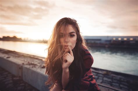 Wallpaper Face Sunlight Women Sunset Long Hair Dress Morning