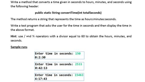 solved write a method that converts a time given in seconds