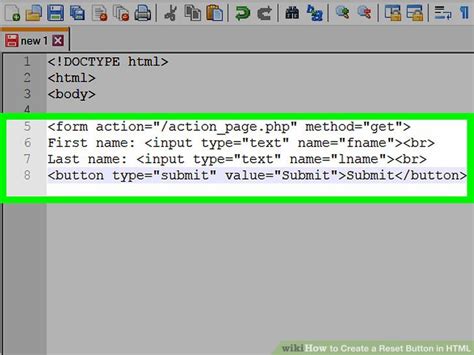 how to create a reset button in html 5 steps with pictures