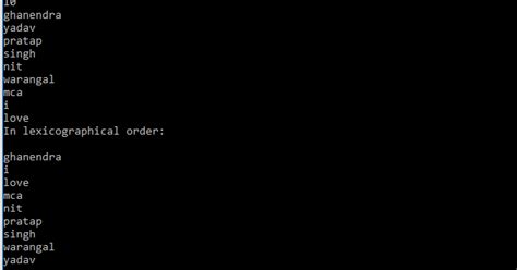 c program to sort elements in lexicographical order dictionary order