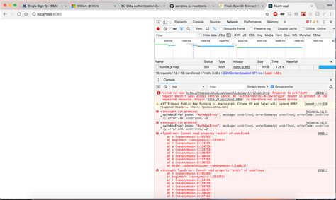 okta react js client screen is blank after login with errors