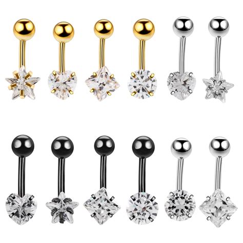 New Arrival 1pc Stainless Steel Prong Setting Crystal Gem Belly Button