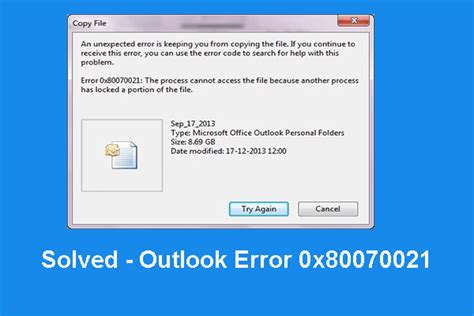 top 5 ways to solve error 0x80070021 in outlook
