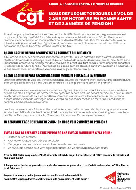 Appel à La Mobilisation Le Jeudi 16 Février 2023 Fédération Des