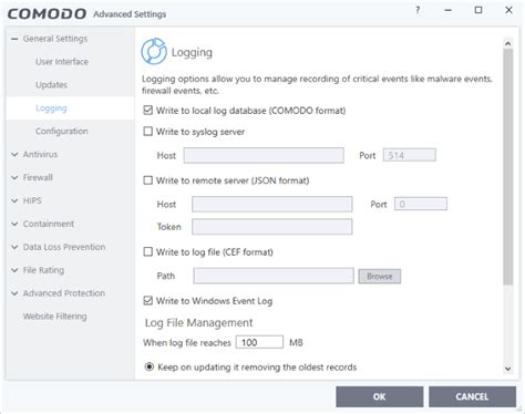 log events log management event log management comodo client security