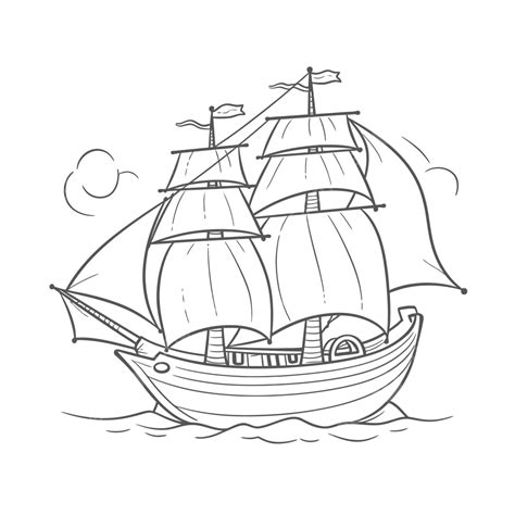 배 색칠하기 책 페이지 개요 스케치 드로잉 벡터 항해 선박 그림 항해 선박 개요 항해 선박 스케치 Png 일러스트 및