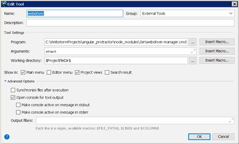 is this possible to configure webstorm to start webdriver manager to