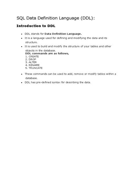 Sql Data Definition Language Pdf Pdf Computer Science Data Model