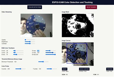 esp32 cam web server with opencv js color detection and tracking