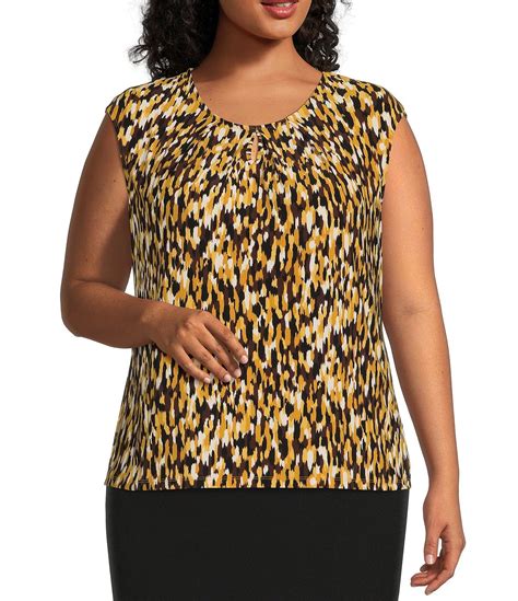 Kasper Plus Size Abstract Print Stretch Knit Jersey Crew Neck Cap