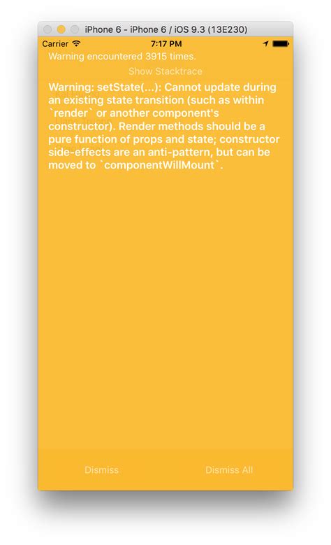 javascript react native redux setstate cannot update during an