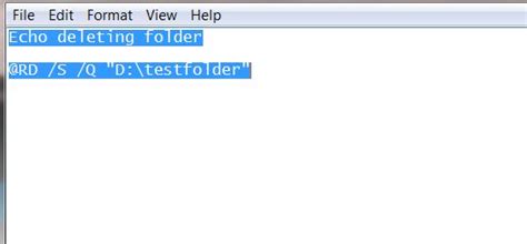 how to create batch file to delete folder command line