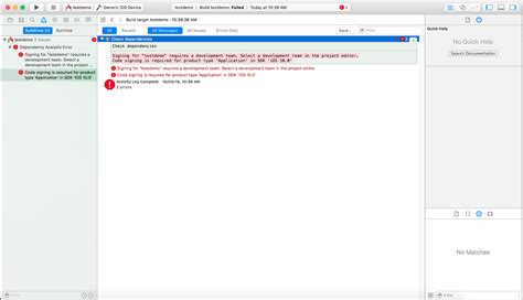 xcode error code signing is required for product type application in