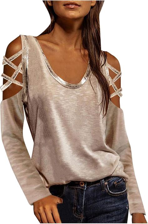 Cold Shoulder Tops For Women Long Sleeve Plus Size Shirts Sexy Strappy