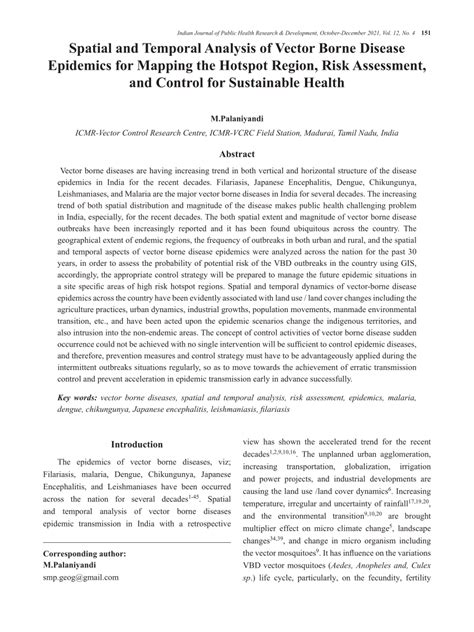 Pdf Spatial And Temporal Analysis Of Vector Borne Disease Epidemics
