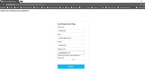 simple form validation in jquery using regular expression youtube