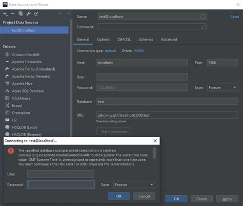 mysql adding xampp sql database to phpstorm gives rejected details