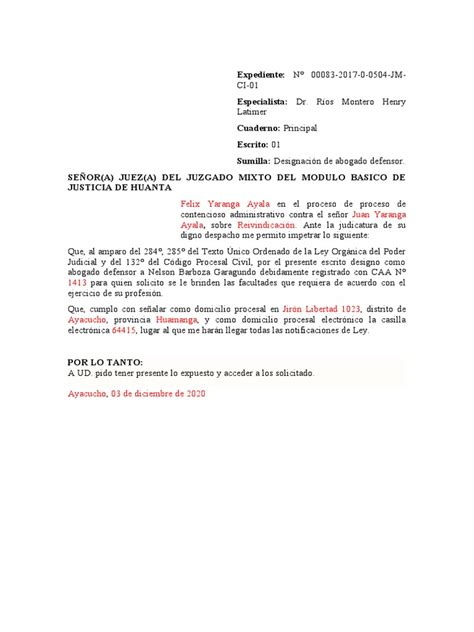 Modelo De Escrito Designando Abogado Defensor Pdf