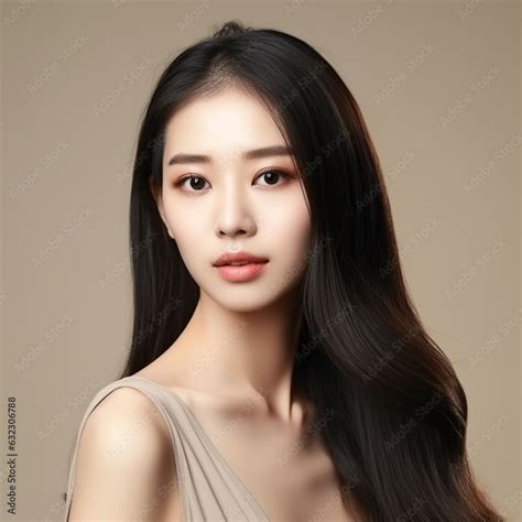 Young Asian Beauty Woman Model Long Hair With Korean Makeup Style Face