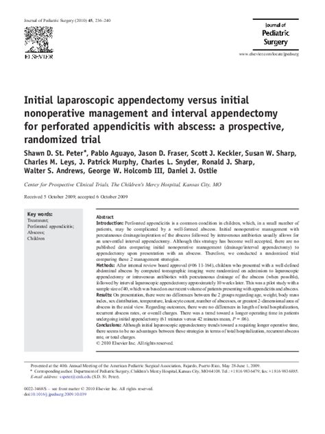 Pdf Laparoscopic Appendectomy Vs Nonoperative Management For