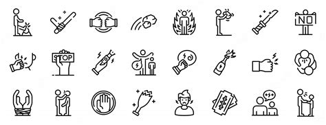 Conjunto De Iconos De Violencia Estilo De Contorno Vector Premium