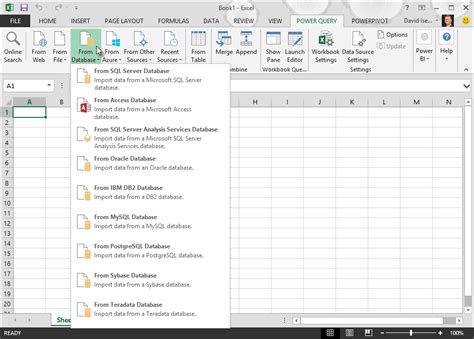 import data from database using native database query power query excel