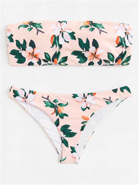Flower Print Bandeau With Low Rise Bikini Set Bikinis Bandeau Bikini