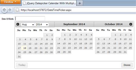 jquery datepicker calendar with multiple months in asp