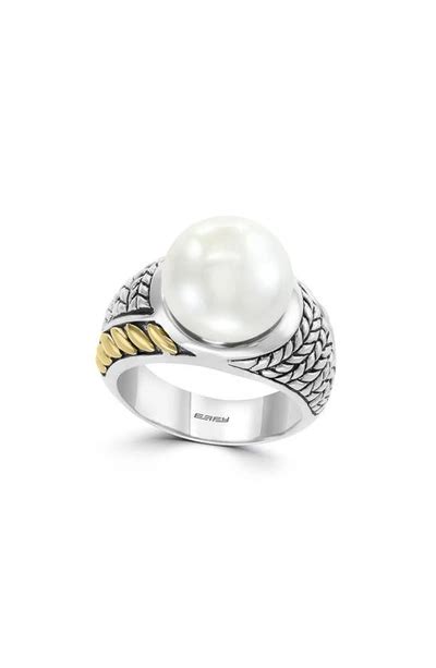 Effy Sterling Silver And 18k Yellow Gold Freshwater Pearl Ring In White