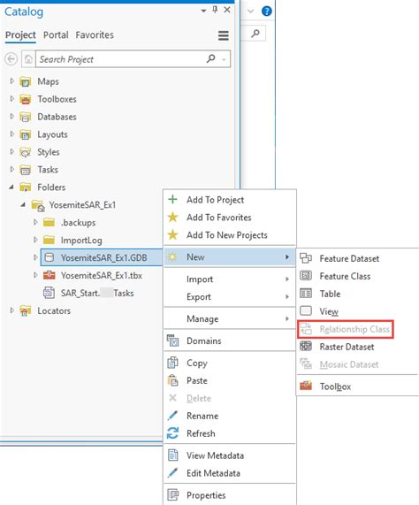 problem unable to create a relationship class via the catalog pane in