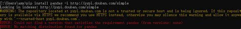python换源安装报错：error no matching distribution found for pandas error no