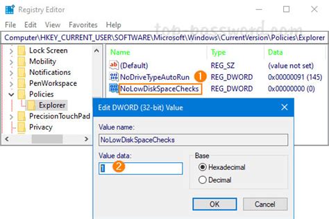 how to disable the low disk space warning in windows 10 8 7