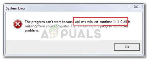 fix api ms win crt runtime l1 1 0 dll is missing error