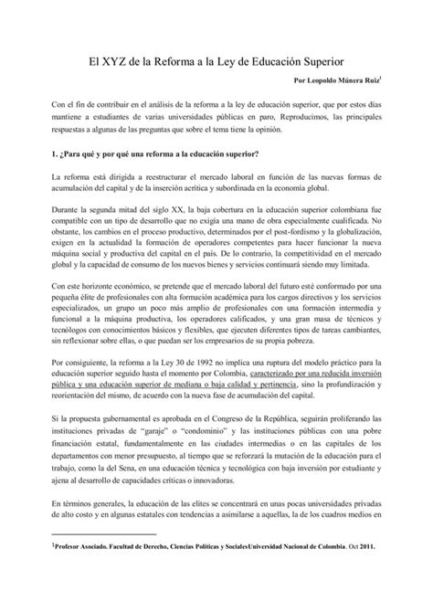 El Xyz De La Reforma A La Ley De Educación Superior Pdf