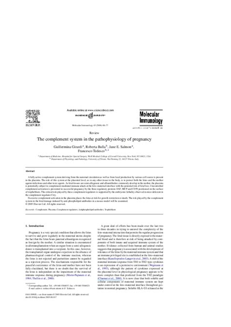 Pdf The Complement System In The Pathophysiology Of Pregnancy