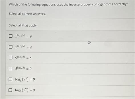 Solved Which Of The Following Equations Uses The Inverse