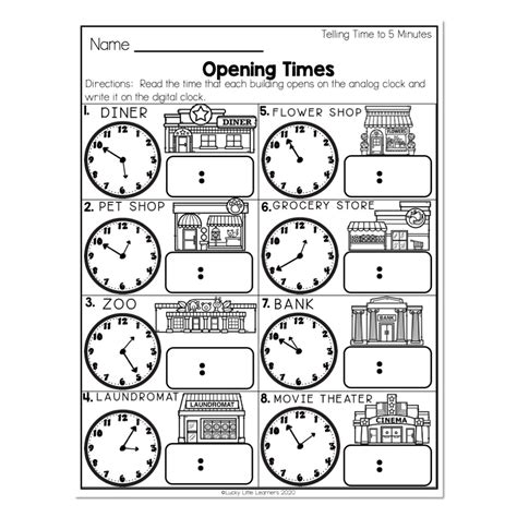 2nd Grade Math Worksheets Time Telling Time To 5 Min Opening