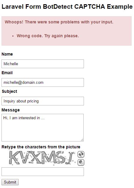 laravel 5 1 form validation botdetect captcha example