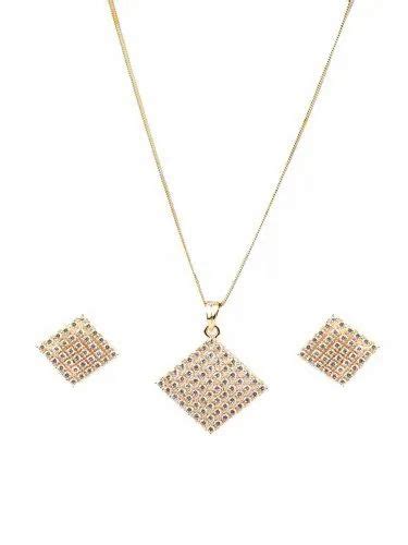 Golden Brass Priyaai Gold Plated American Diamond Geometric Pendant