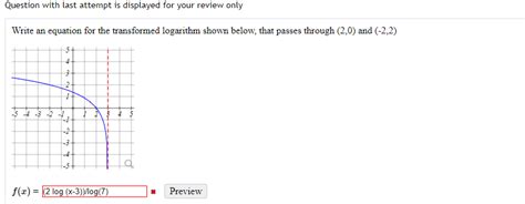 Solved Write An Equation For The Transformed Logarithm Shown