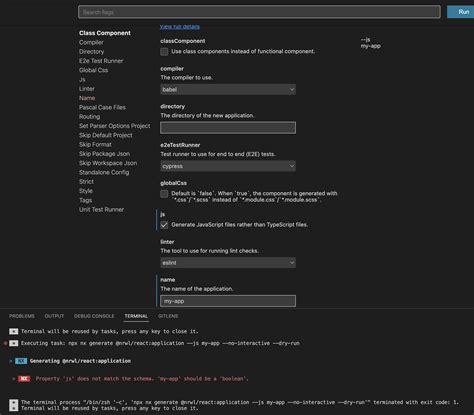 nx generate nrwl react application js check not working · issue