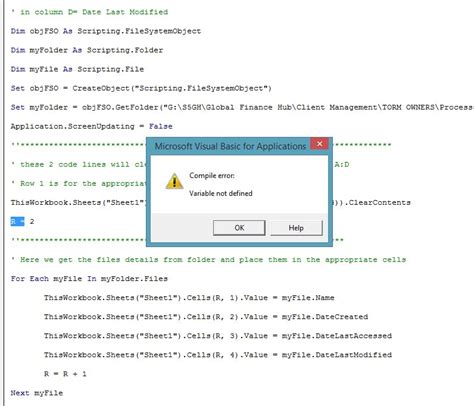 vba to get list of file names in a folder with last modified date
