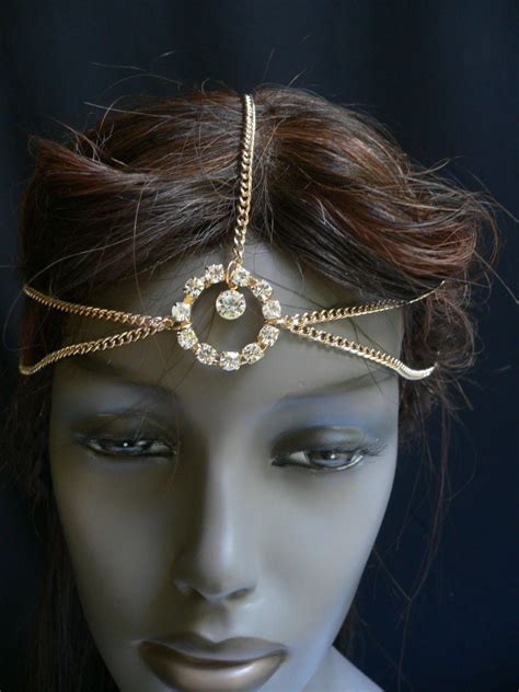 Gold Silver Metal Head Chain Circlet Clear Rhinestone Women Wedding Bo