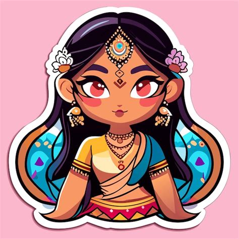 Premium Vector Young Cute Indian Girl Hand Drawn Cartoon Sticker Icon