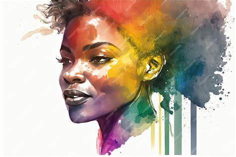 Premium Photo Abstract Watercolor Portrait Of Joyful African Lesbian